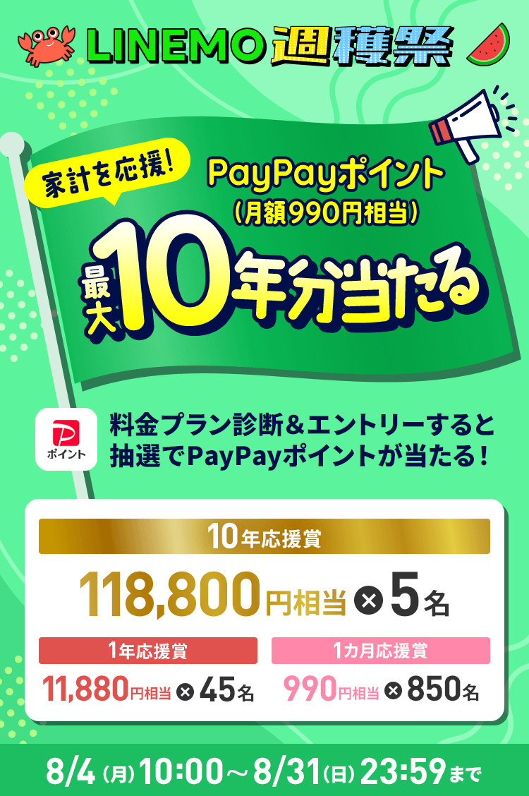 PayPayポイント990円分などが抽選で合計900名に当たる。 | 激安らぼ